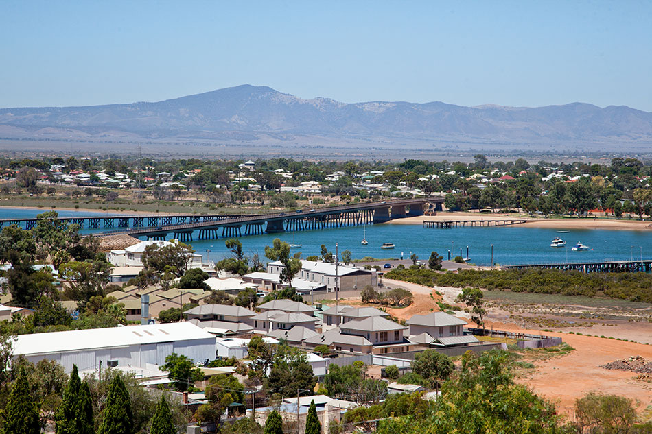 Port Augusta showing the harbour and bridge